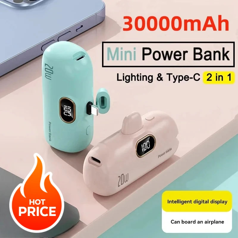 Mini Power Bank Portable Charger Wireless Capsule Powerbank Fast Charg ...